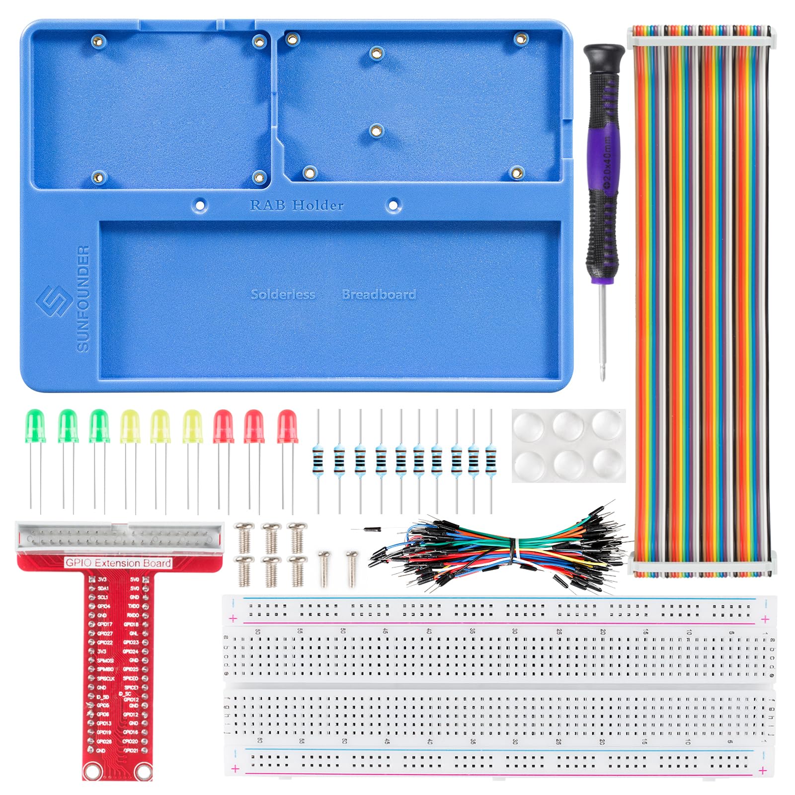 SunFounder RAB Holder Breadboard Kit for Raspberry Pi Compatible with Arduino Uno R4 Minima/WiFi/Uno R3/Mega R3, Raspberry Pi 5 4B 3B+ 3B 2 Model B and 400 830 Points Breadboard