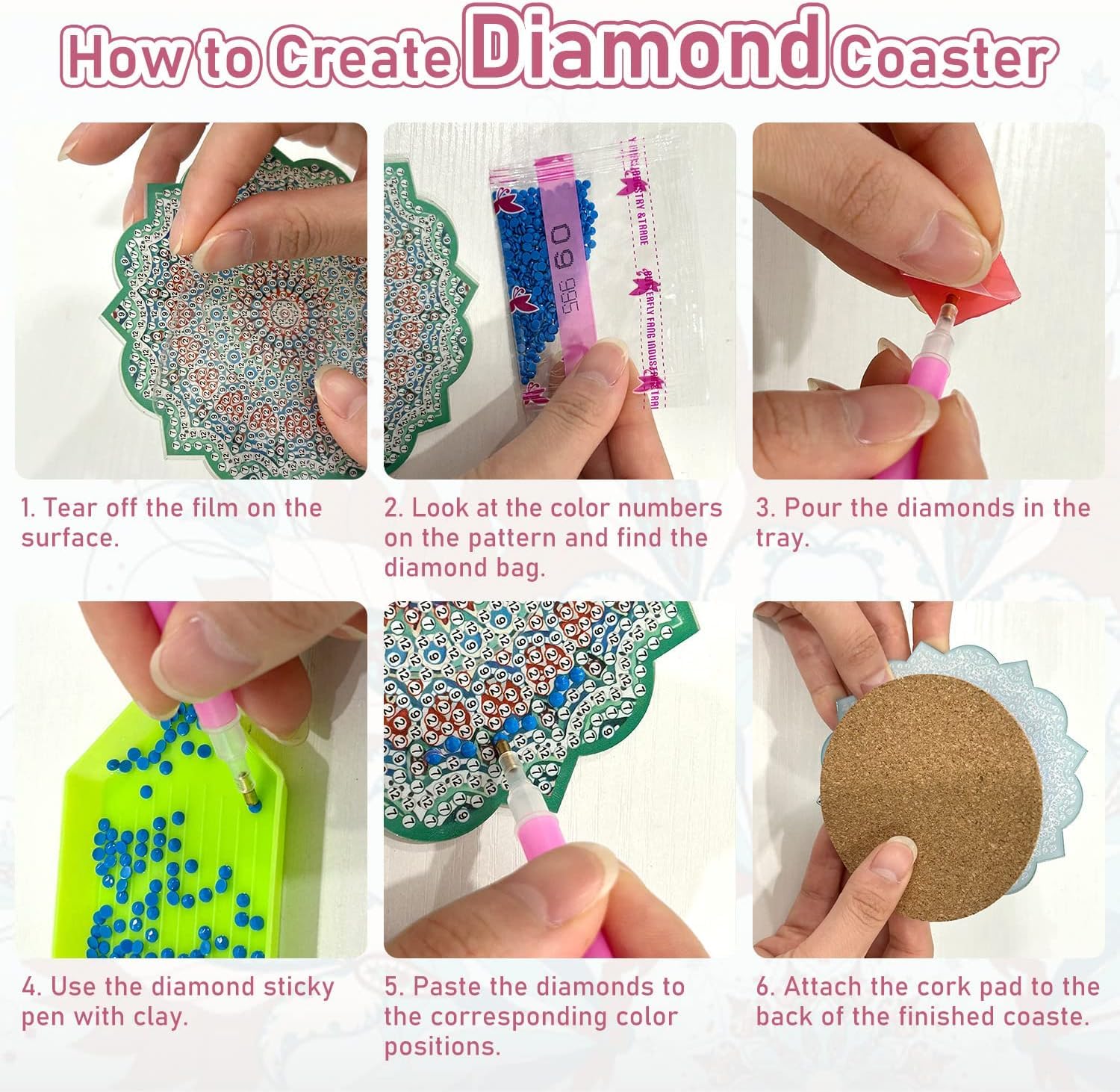 sinceroduct Diamond Coasters Kit, Beautiful Mandala PatternDiamond Coasters with Holder, 5D Diamond DIY Art Kits for Beginners, Adults Diamond Craft Supplie