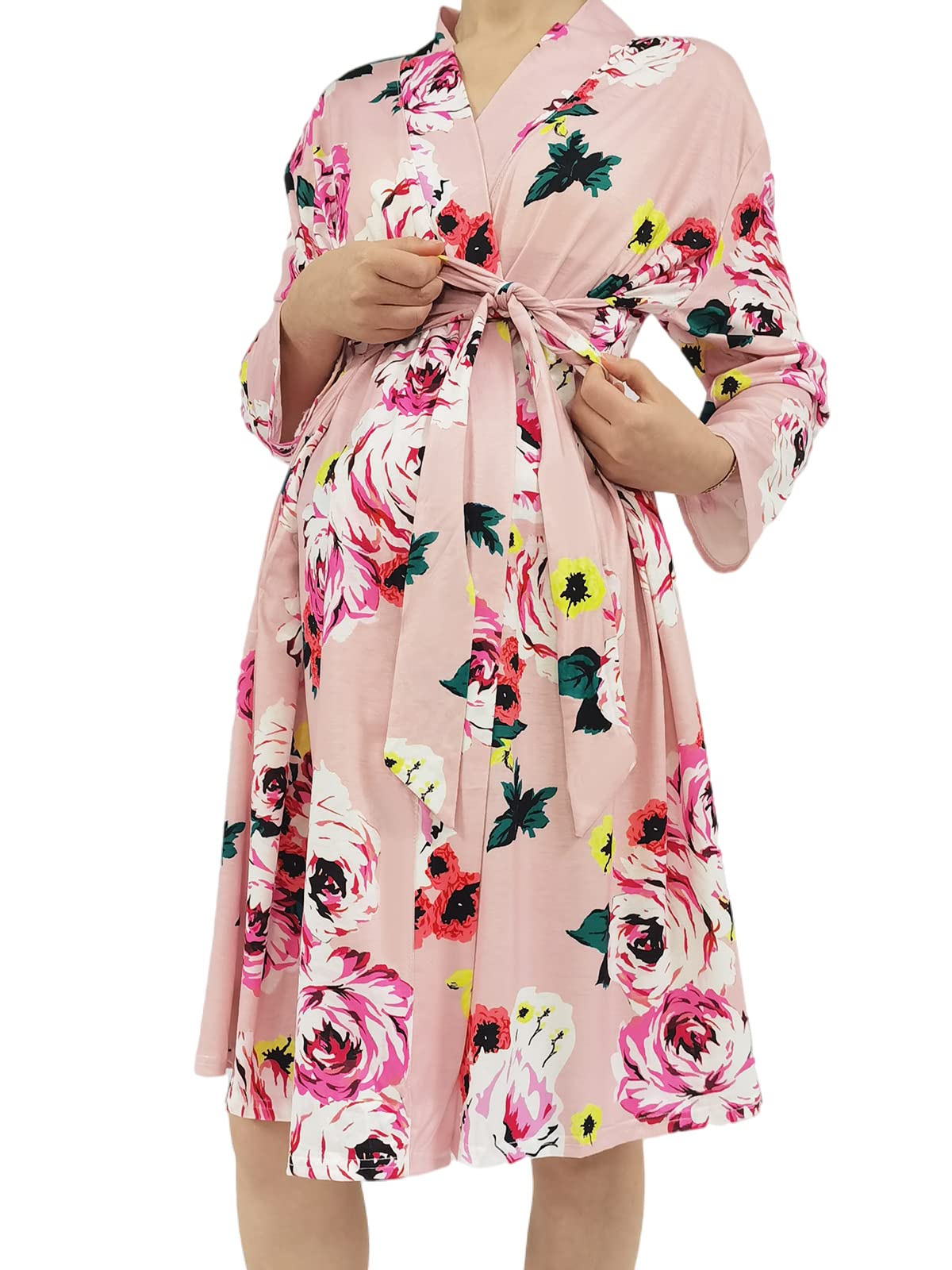 SUFEINI Maternity Robes and Matching Swaddle Blanket Set, Women Mommy Postpartum Robe Hospital Labor and Delivery Gown