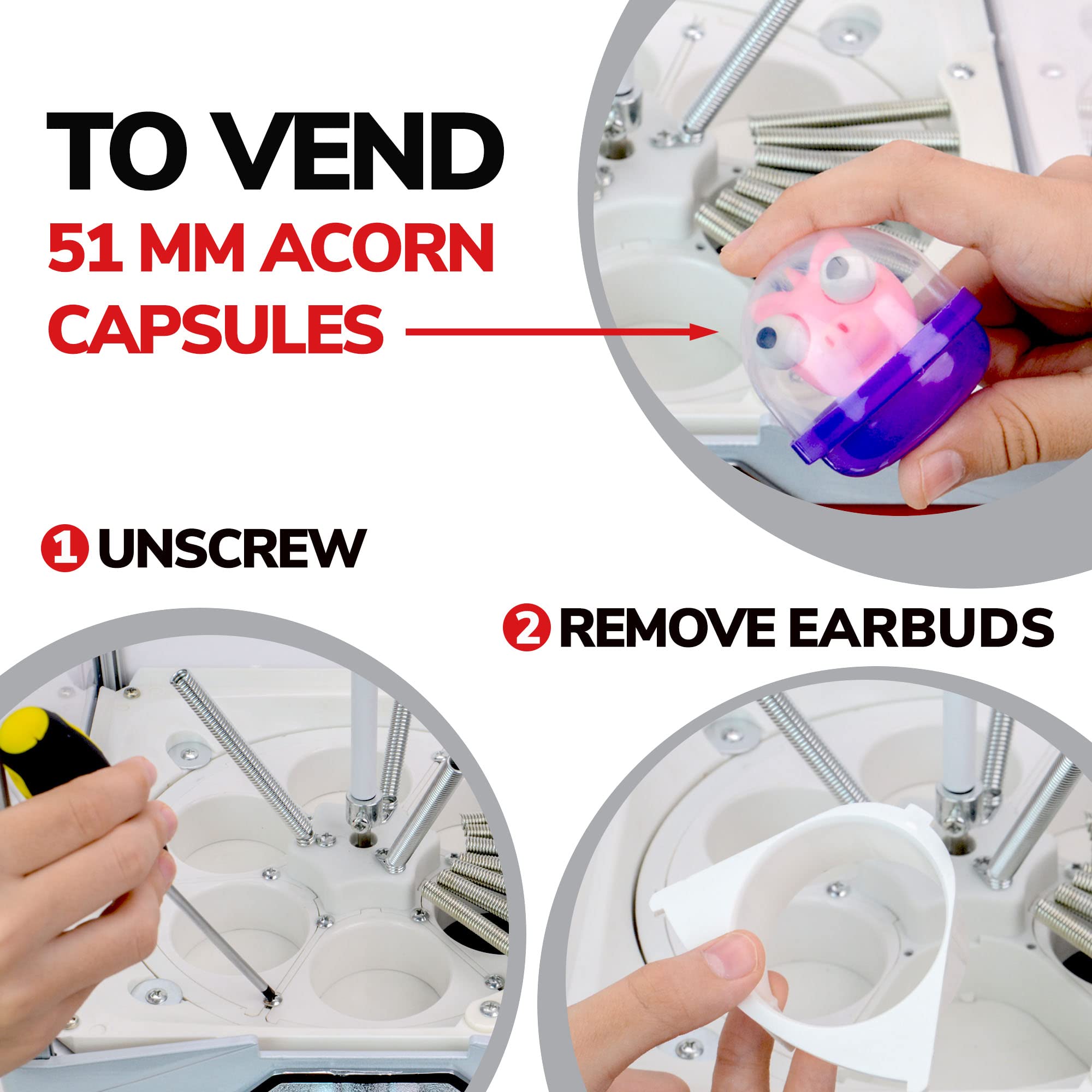 Vending Machine - Big Capsule Vending Machine with Stand - Prize Machine - Commercial Vending Machine for 2 Inch Round Capsules Gumballs Bouncy Balls - Red