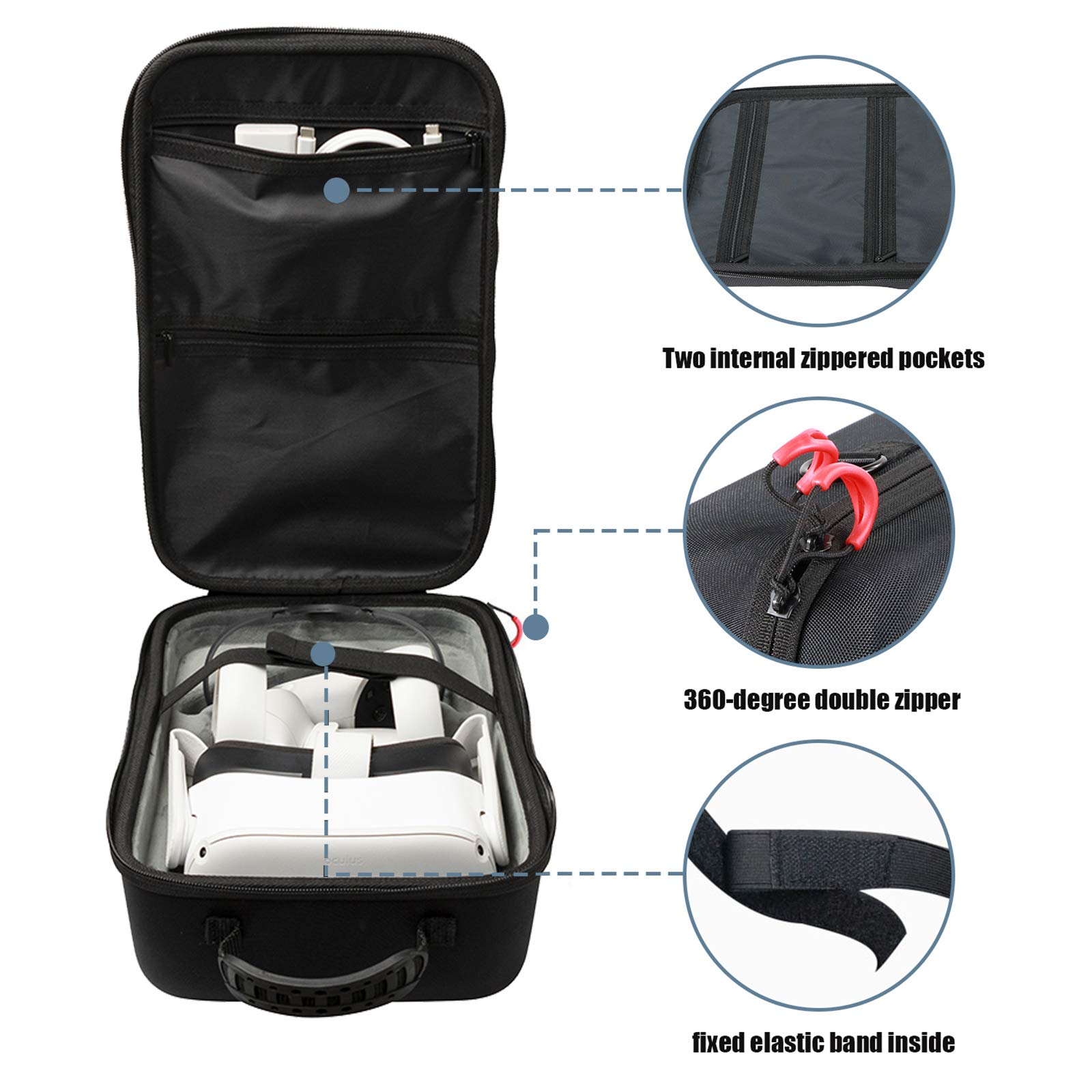 ProCase Hard Travel Case Compatible for Meta Oculus Quest 2/Oculus Quest VR Gaming Headset and Controllers Accessories, Shockproof Hard Shell Carrying Storage Bag -Black