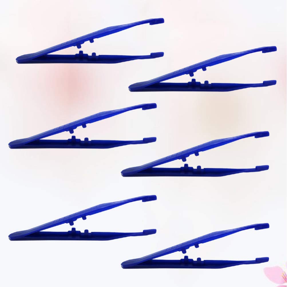 SUPVOX 100pcs Plastic Tweezers Disposable Forceps for DIY Craft Medical Beads Tweezers (Blue)