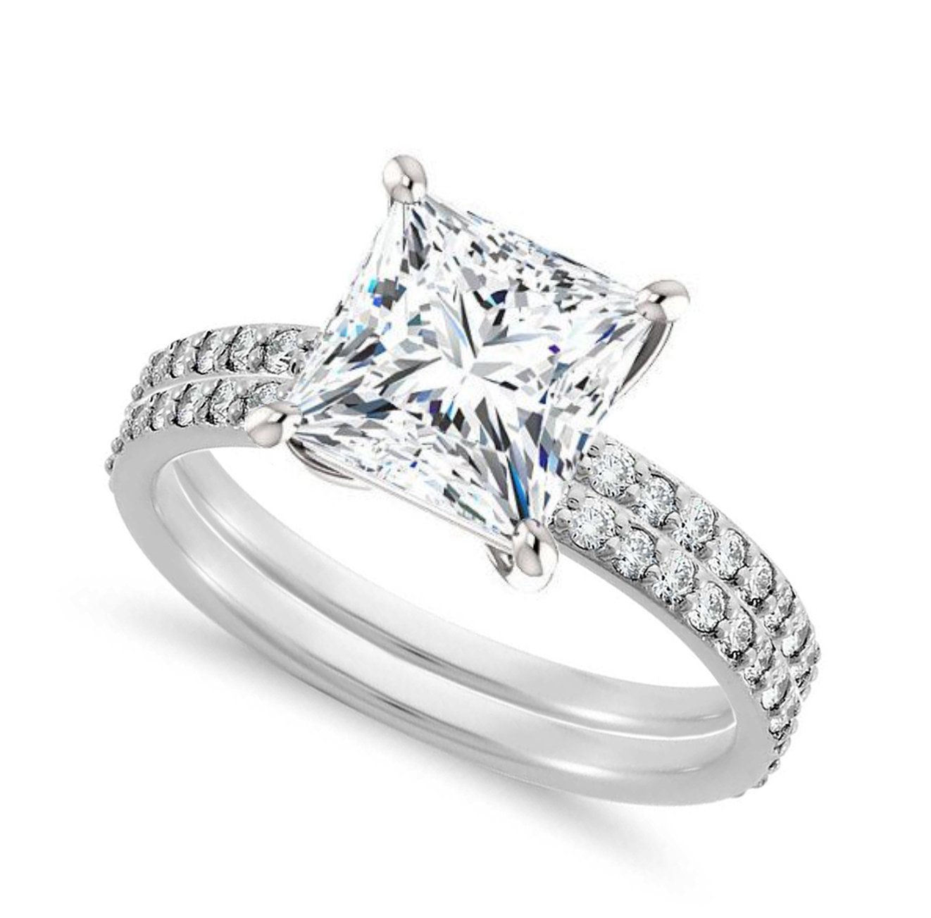 Venetia 101 Facets Realistic Supreme Princess Cut 1.5 Carat Simulated Diamond Ring Band Set 925 Silver Platinum Plated BSQ