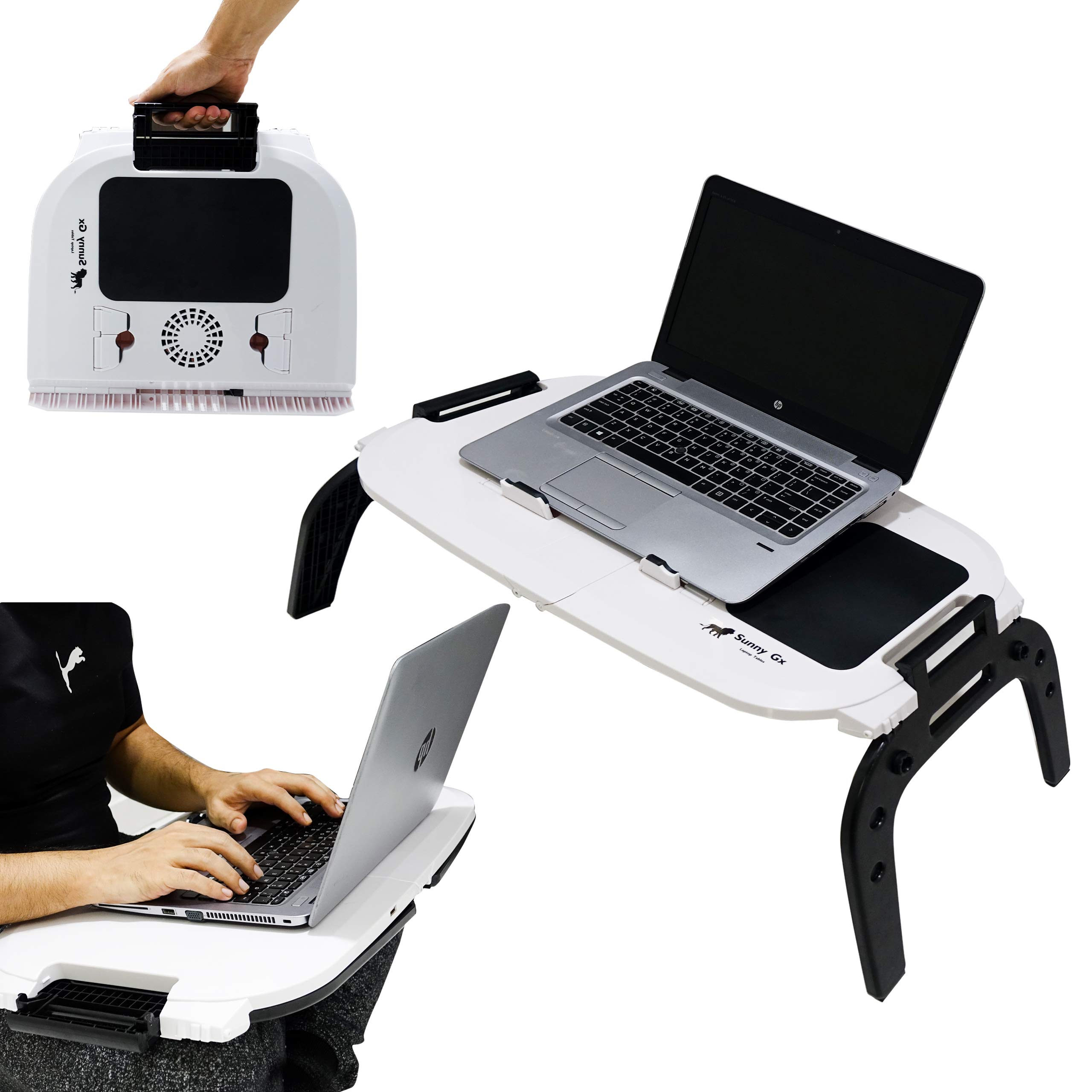 Sunny Gx Foldable Laptop Table - Multifunction Can Be used on Bed, Desk Stand, Table, Sofa, Couch Wood & Most Importantly On Lap, 2 Cooling Fans, Suitable Working, Writing, Reading, Eating (Off White)