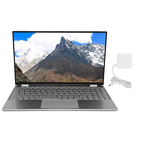 VINGVO 15.6in Laptop, 1920x1080 2.4G 5G WiFi Quad Core Quad Thread Office Laptop Backlit Keyboard 100-240V 180 Degree Flip Windows 10 for Travel (16G+256G US Plug)