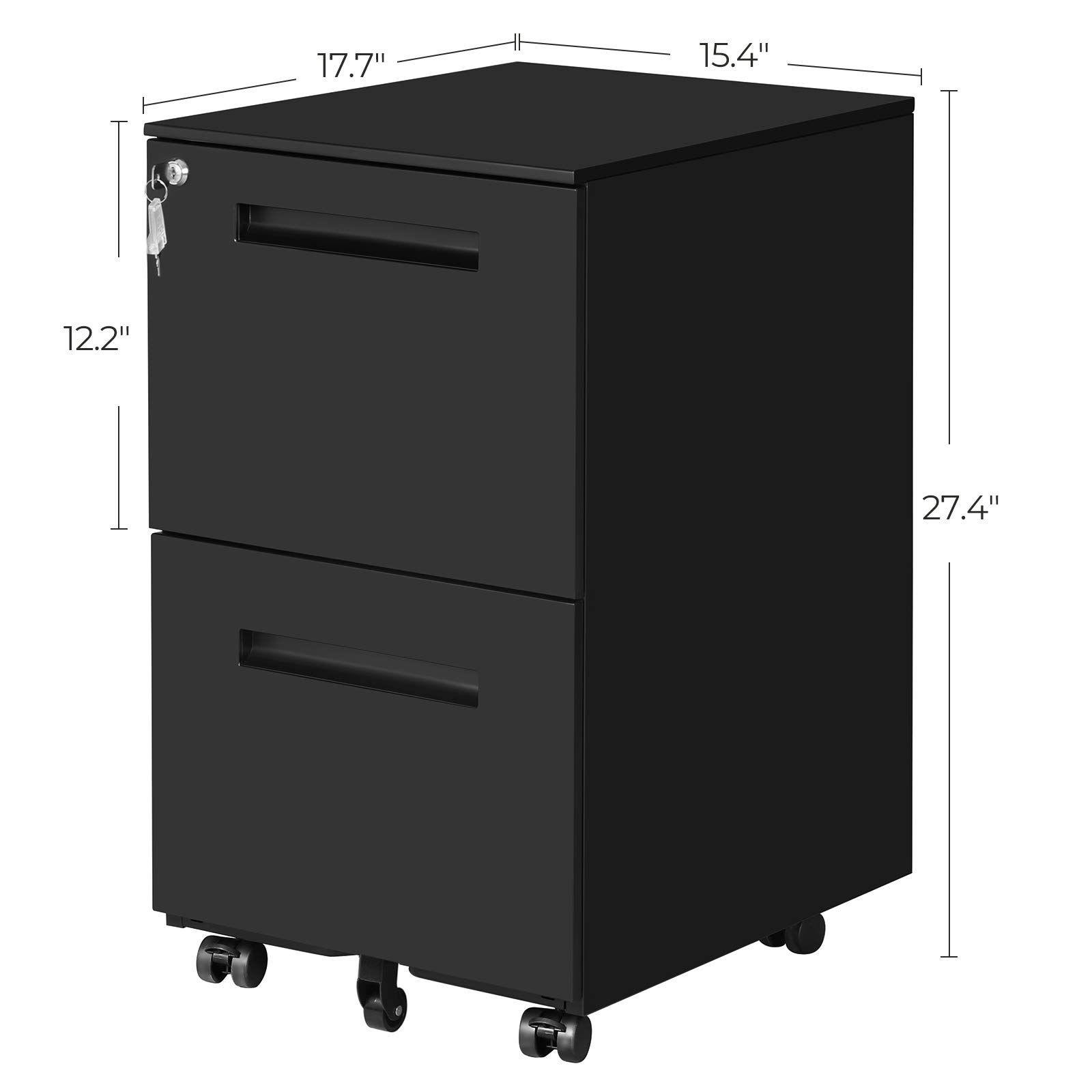 SONGMICS File Cabinet with 2 Drawers, Fully Assembled Except Casters, Rolling Steel Office Cabinet with Lock, for A4, Legal/Letter Sized Documents, Hanging File Folders, Black UOFC52BK