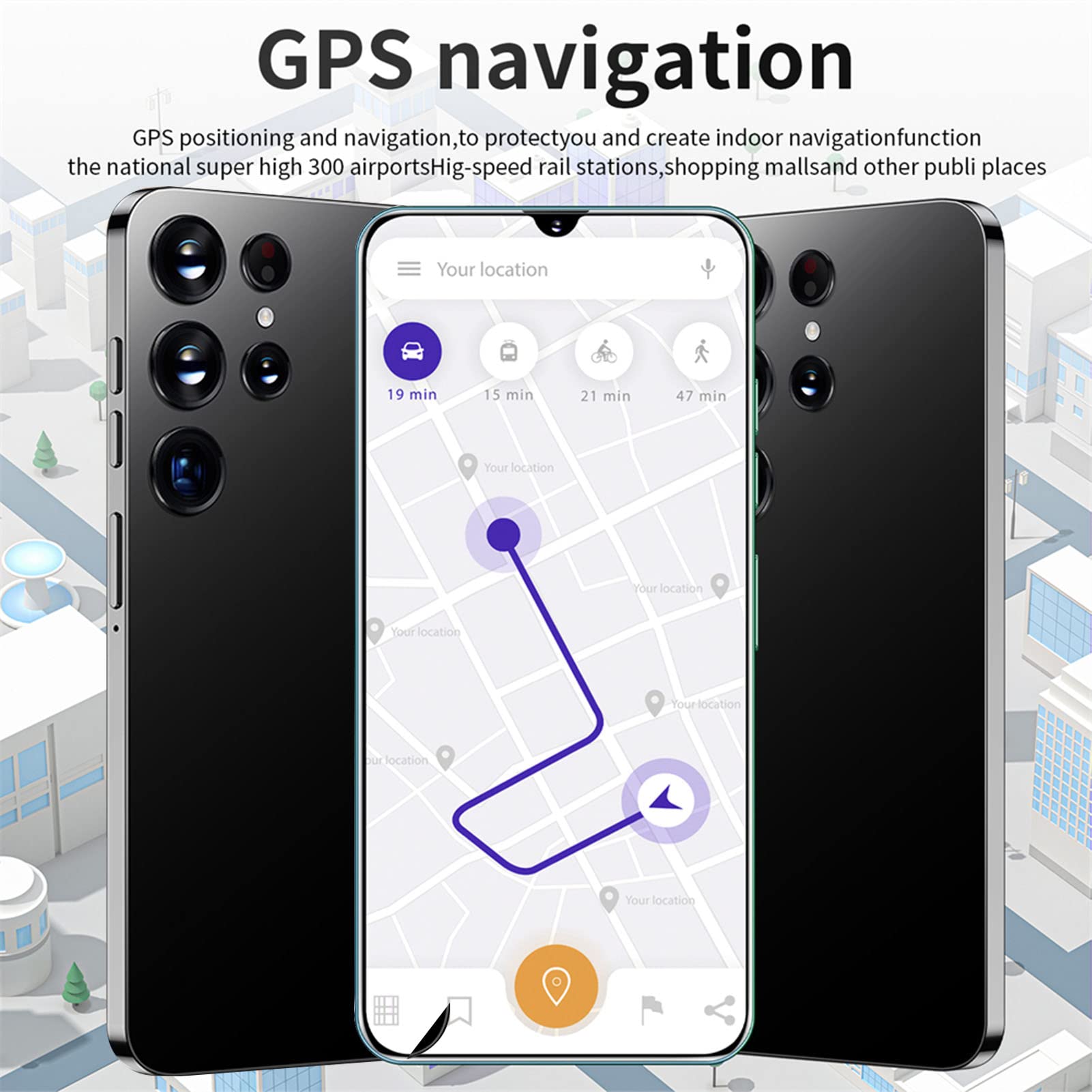 VINGVO 6.3 Inch Mobile Phone, 16MP 8MP Camera S23 Ultra 6.3 Inch Smartphone GPS Navigation Black for Daily Life (US Plug)