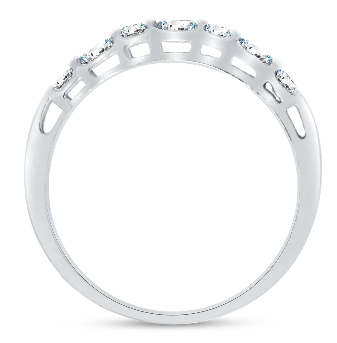 Size 4.5 - Solid 14K White Gold Princess Cut & Baguette CZ Cubic Zirconia Ladies Womens Wedding Band or Anniversary Ring 1/2 cttw.