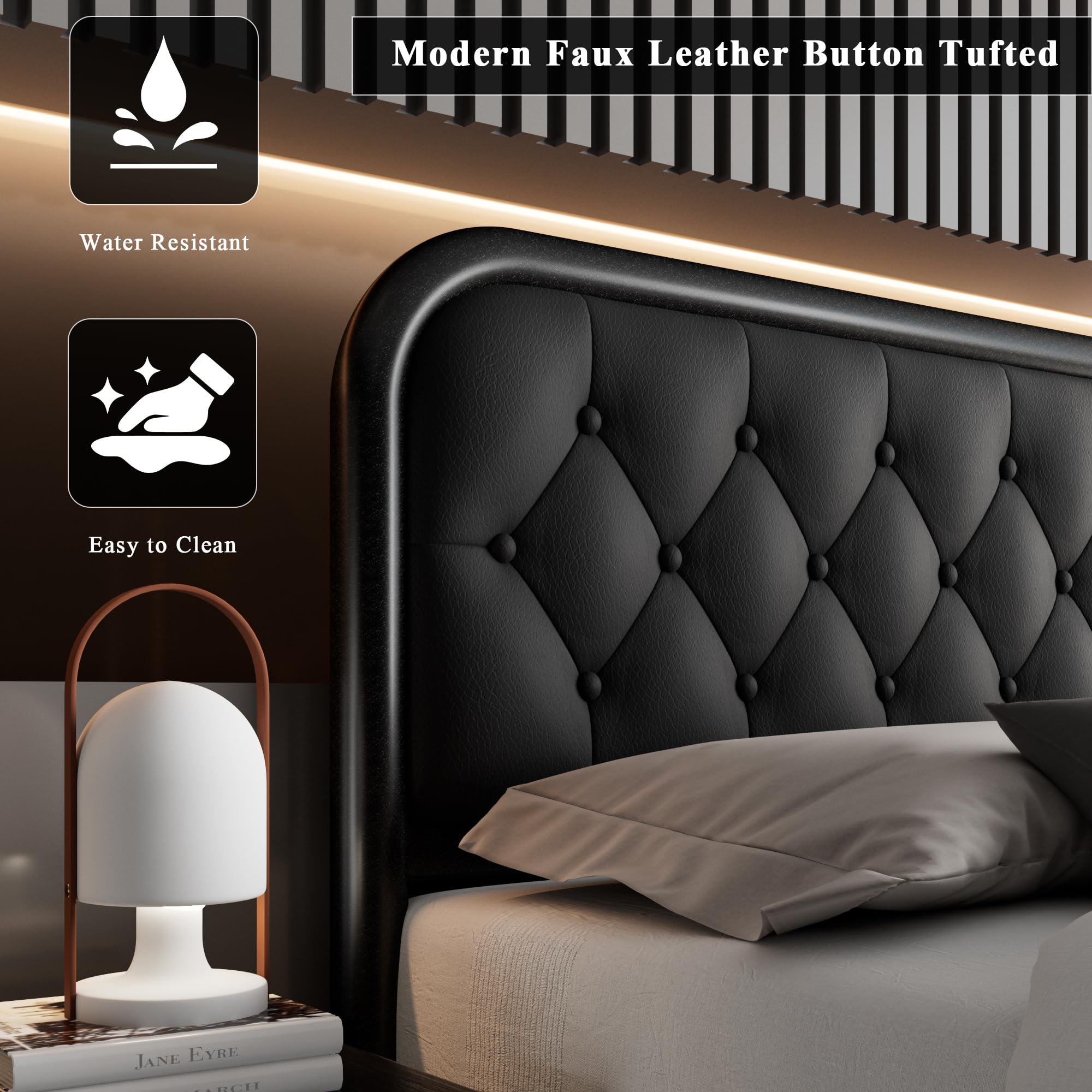SUMELL Full Size Bed Frame - Heavy Duty Bed Frame, Stylish Faux Leather Headboard, Noise-Free and Easy Assembly for The Perfect Night's Sleep (Black)