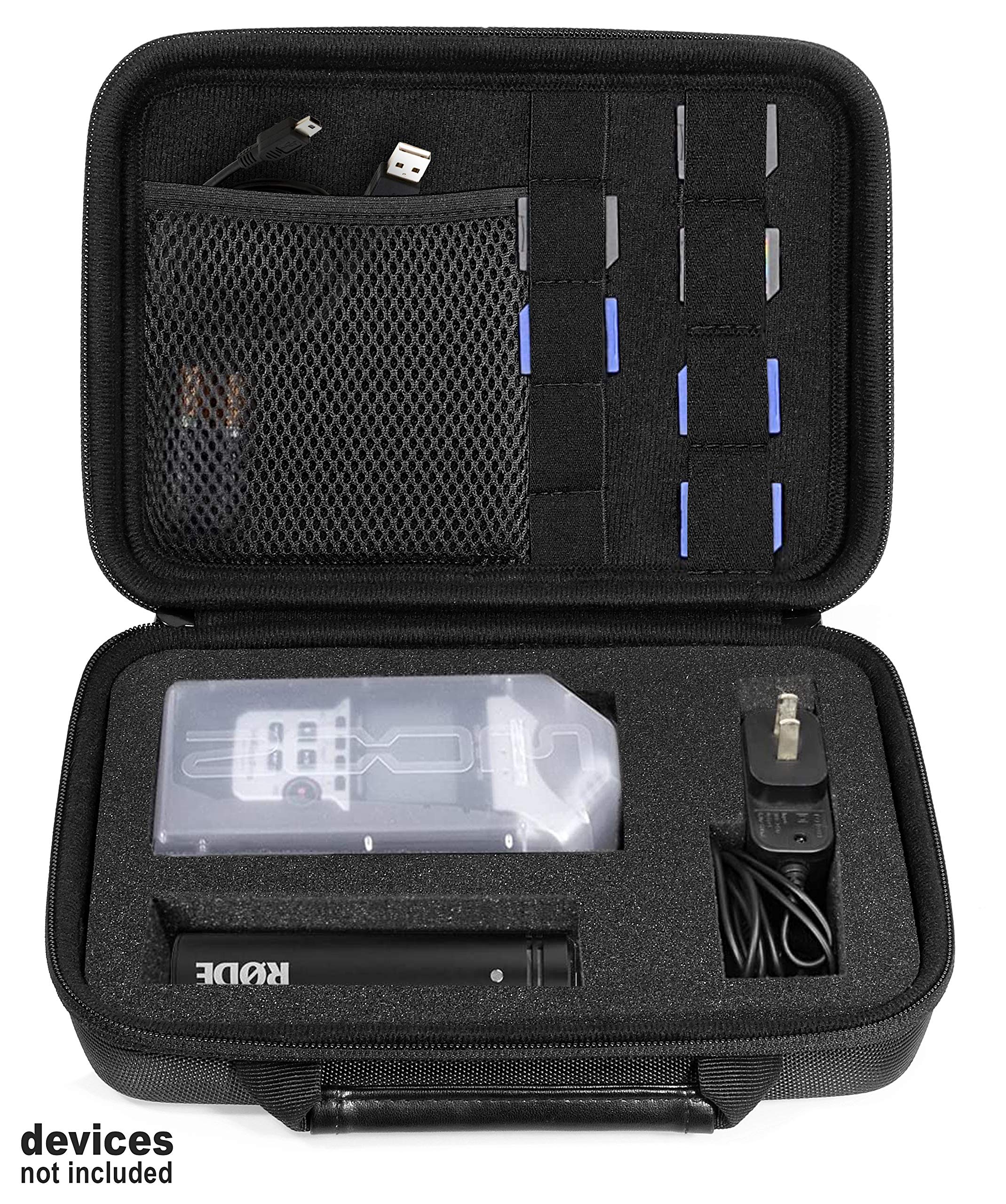 Professional Portable Recorder Case with DIY foam inlay for ZOOM H1, H2N, H5, H4N, H6, F8, Q8 Handy Music Recorders, Charger, Mic Tripod Adapter and Accessories (Polyester Black)