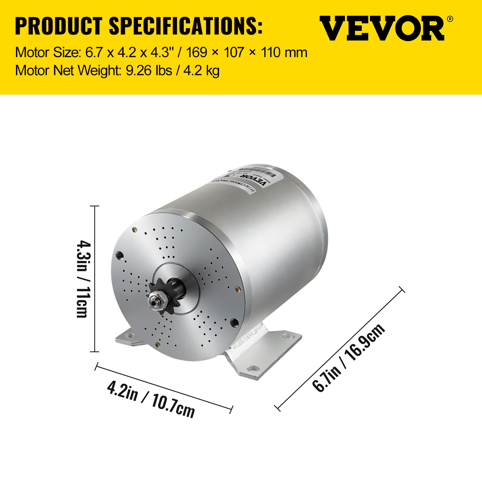 VEVOR 1800W 48V Electric Brushless, DC Motor Kit High Speed Brushless Motor, with 38A Speed Controller & Throttle Pedal & Wire Harness Set, for Electric Scooter Go Kart E-Bike