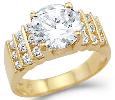 Size- 10 - Solid 14k Yellow Gold Large Solitaire CZ Cubic Zirconia Engagement Ring 3 ct Round Cut