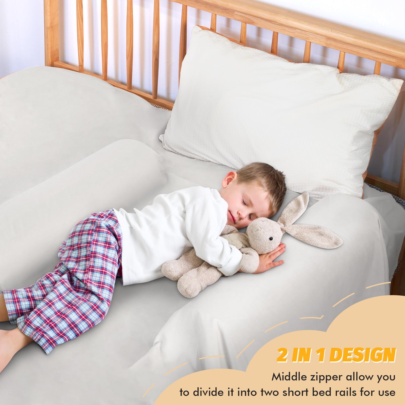 YIHATA Bed Rail for Toddlers 2 in 1 Foldable Bed Bumper Kids Foam Bed Bumper Safety Bed Rail for Toddlers with Non-Slip Machine Washable Cover Bed Side Rail for Queen, King, Twin Bed(1 Pack)