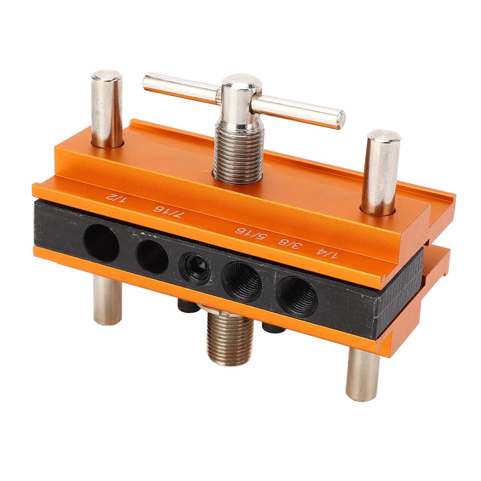 Self Centering Dowel Jig Kit Aluminum Alloy Center Doweling Drilling Guide Bushings Set Punch Locator Joints Tool Anodized Orange Surface 4 Holes Drill Positioner for Woodworking