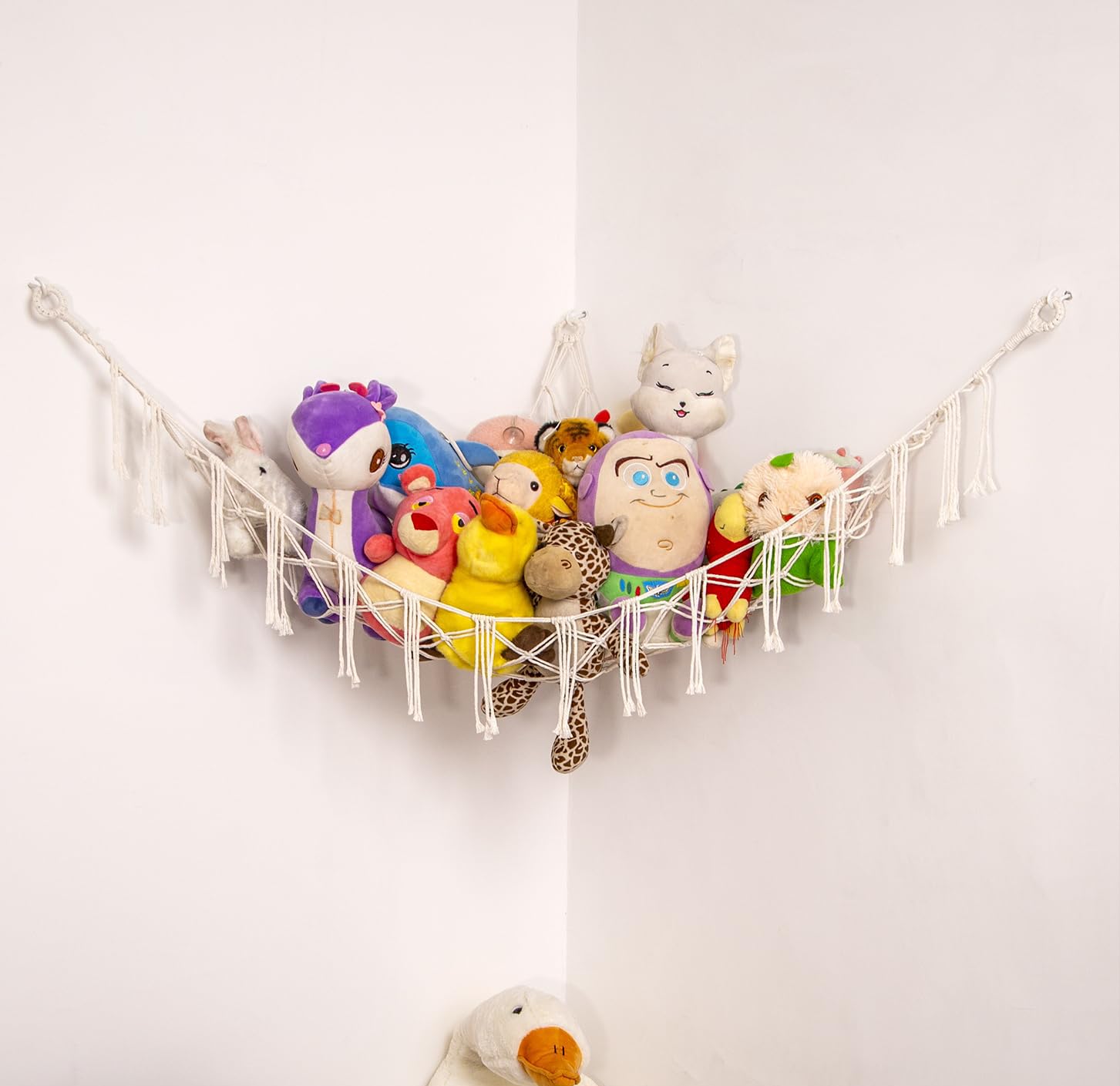 Xiaheshu Macrame Stuffed Animal Net or Hammock Hanging Net for Plush Toy Holder Squishmallow Net Toy Hammock for Stuffed Animals Storage Ideas Plushie Net Hammock Stuffy Animal Holder Organizer
