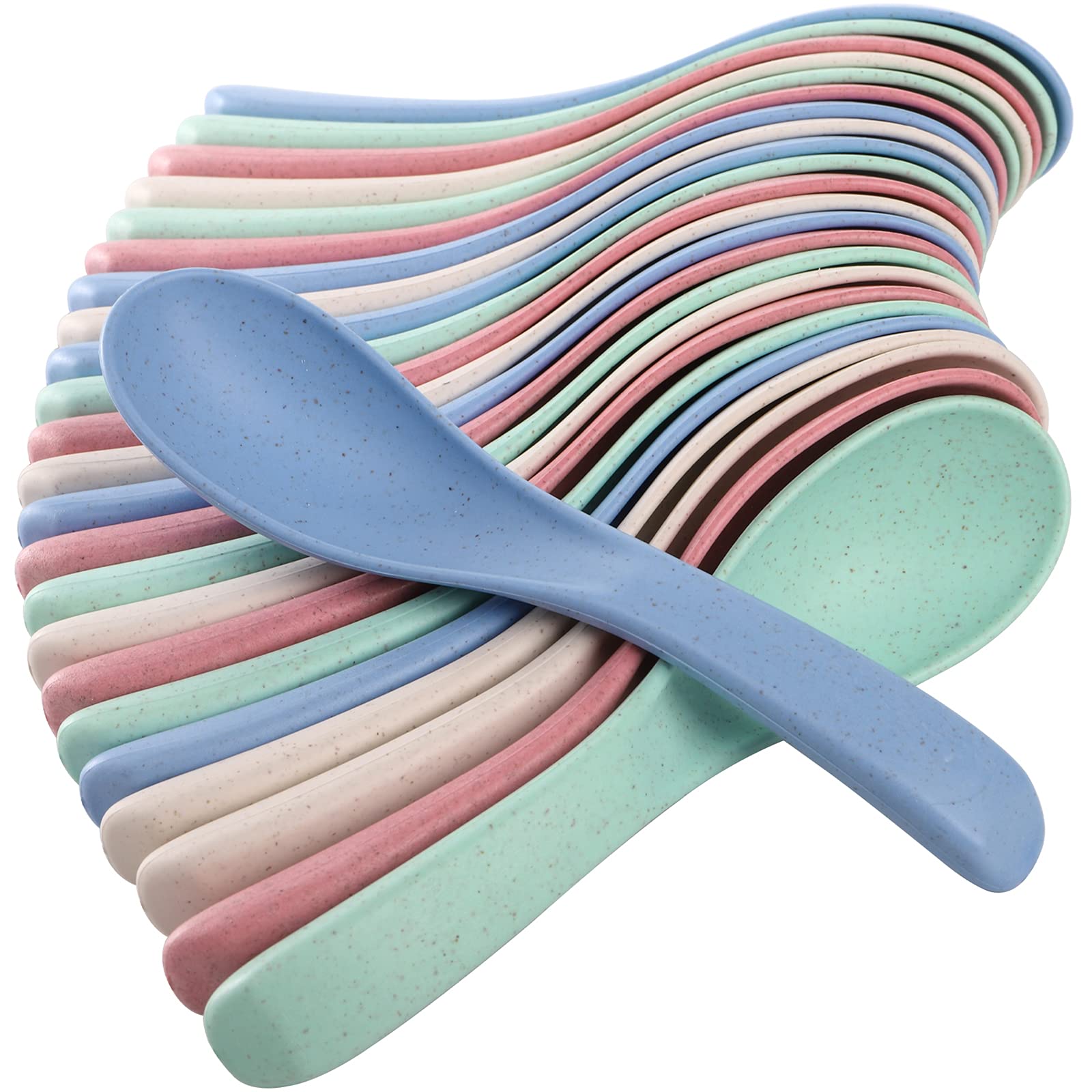 WUWEOT 24 Pack Wheat Straw Soup Spoons, 6 Inches Colourful Unbreakable Meal Spoon, Cereal Dinner Spoon for Kid and Adult, Microwave Dishwasher Safe