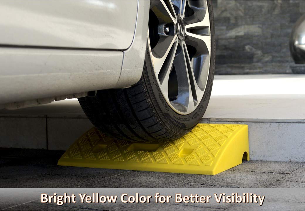 Sonic Bee Portable Plastic Curb Ramp 2 PC - Heavy Duty Lightweight Threshold Ramp for Driveway, Sidewalk, Loading Dock, Garage, Motorcycle, Car, Truck, Wheelchair Mobility - 4 Mounting Bolts Included