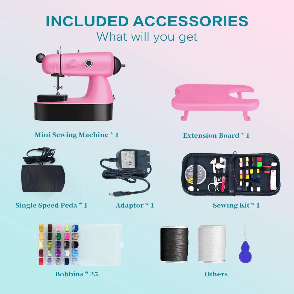 Sewing Machines Mini, portable Sewing Machine,sewing machine child's,kit easy hand held sewing machine manual sewing machine leather jeans plastic Upgraded Electric Sewing Machine with Sewing Bag, Expansion Board, LED Light (Pink)