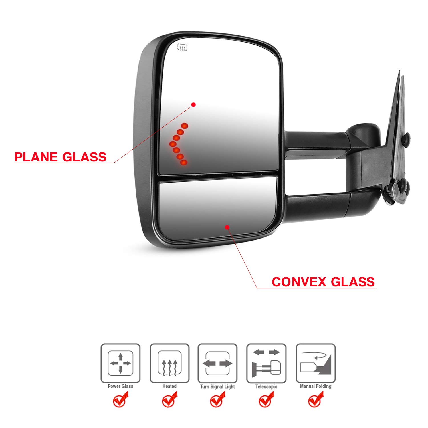 Towing Mirrors for Chevy Silverado, AAIWA Side Mirror for GMC Sierra, Power Heated Tow Mirrors with Arrow Signal Light for 2003-2007 GMC Sierra Silverado, 2 PCS