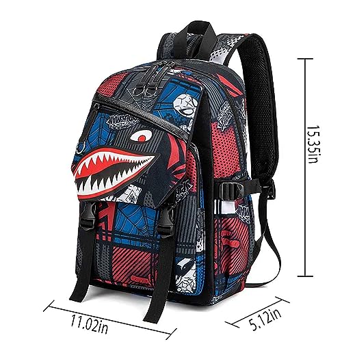 XKJFOTCY Shark Backpack for Boys, Fashion Multi-Functional Teens Bookbag, Laptop Backpack, Casual Daypack