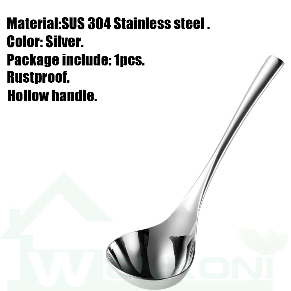 Wenkoni Small Soup Ladle,Sauce ladle,Gravy Soup Spoon Ladle, 1 Pack Hollow handle SUS 304 Stainless Steel 8ββ Ladle (Color:Silver).