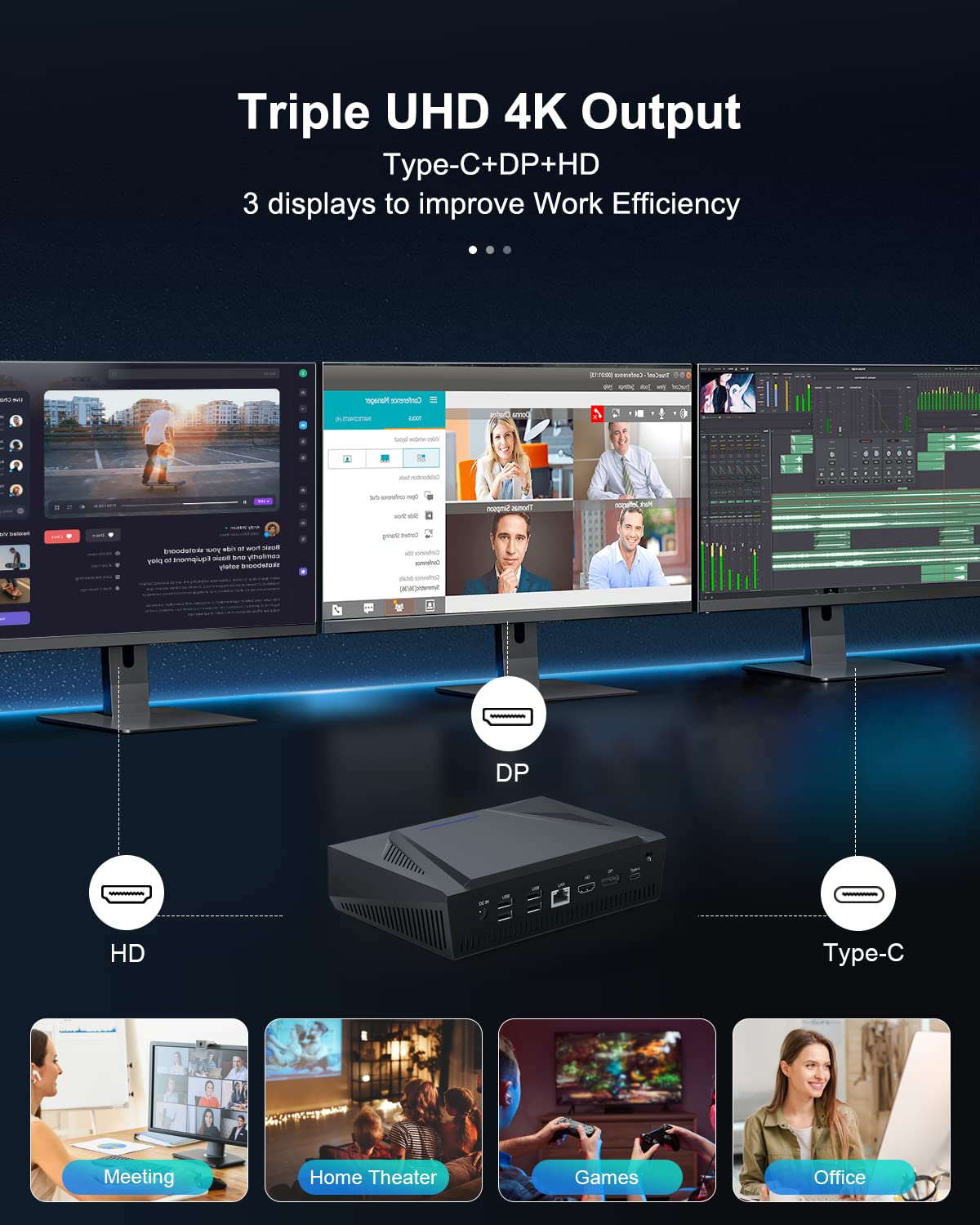 WEIDIAN Mini PC AMD Ryzen 9 5900HX 64GB RAM 1TB M.2 SSD 2TB HDD Windows 11 Pro Mini Computer 4K Office Home Mini Desktop PC Support Triple Display 2*DDR4 Extended SSD WiFi 5 BT4.2 7*USB