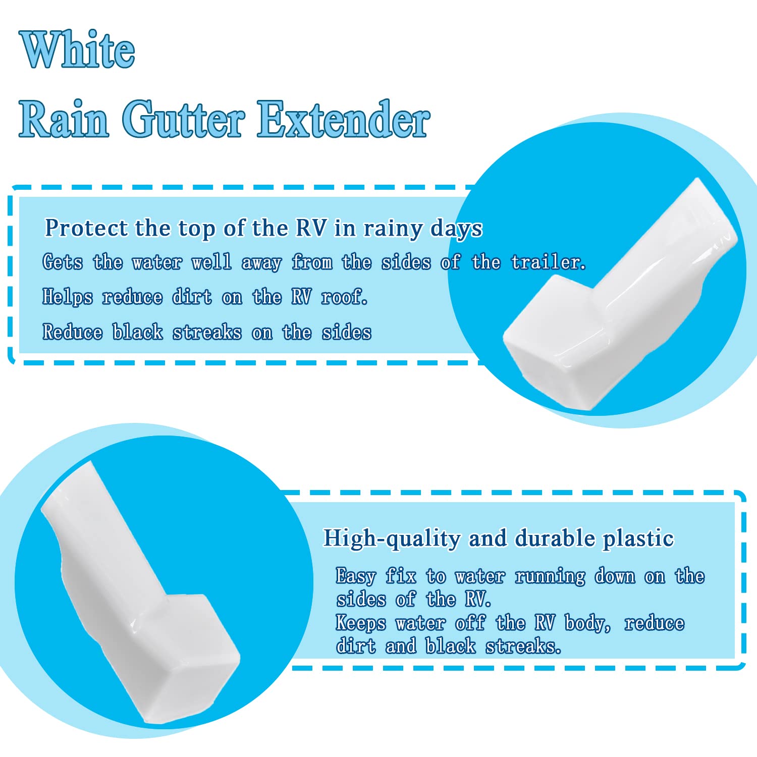 RV Gutter Spouts, White Rain Gutter Extensions to Protect The Top of RV in Rainy Days, Reduce Dirt and Black Streaks on Your RV(4 Left & 4 Right)