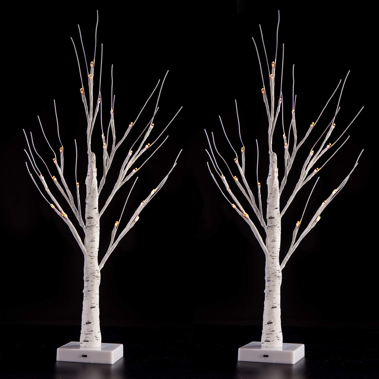 Sunnyglade 2PCS 2Ft 24 LED Birch Tree Light Fairy Tree Bonsai Tree Light Warm White for Home Wedding Festival Party Christmas Decoration (Golden)