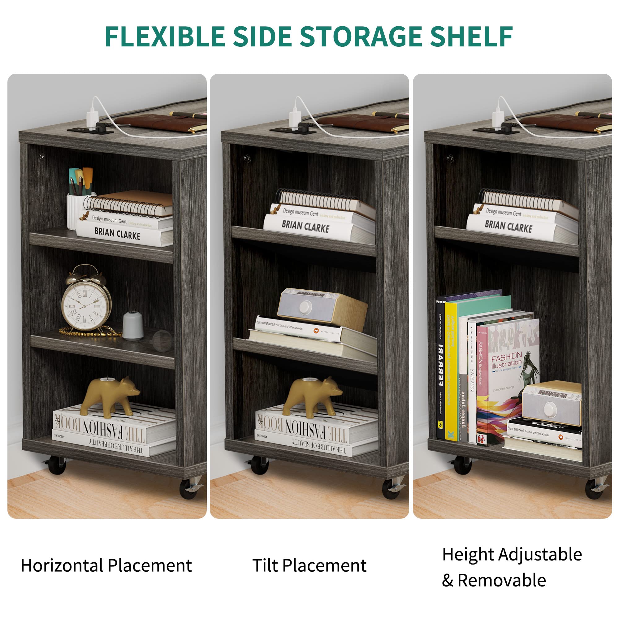 YITAHOME File Cabinet with Charging Station, Mobile Lateral Filing Cabinet with Lock for Home Office, Printer Stand with Open Storage Shelf, Fits A4, Letter, Legal Size Files, Office Furniture, Grey