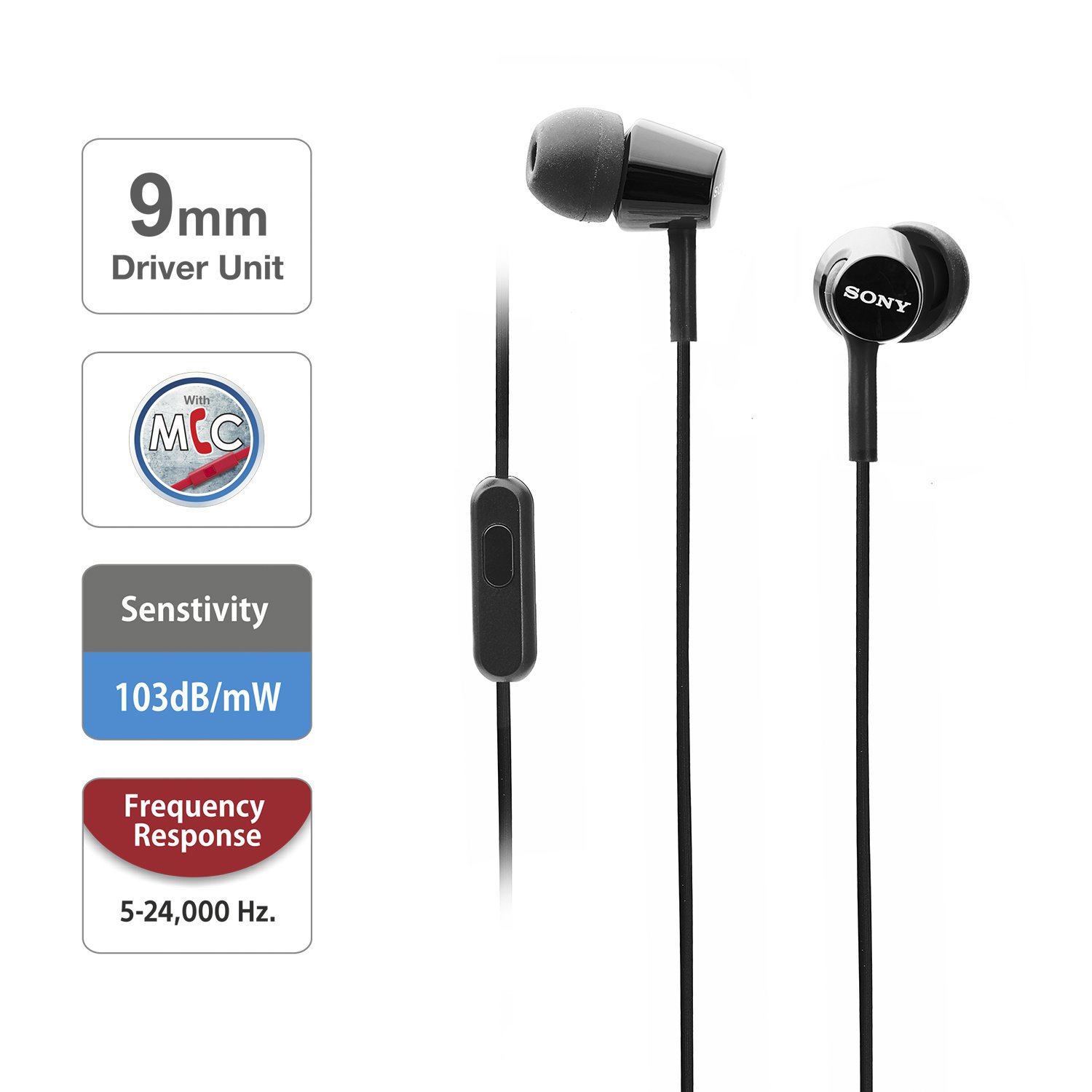 Sony MDR-EX155AP in-Ear Headphones with Mic (Black)