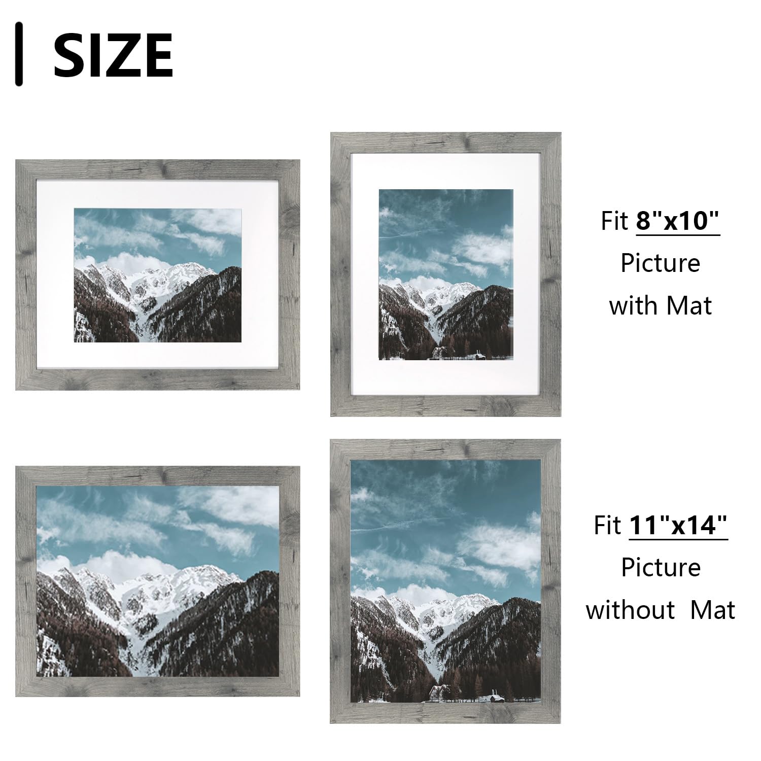 Scholartree Grey 11x14 Picture Frame set of 2,Display 11x14 without Mat or 8x10 with Mat,Wall Gallery Photo Frames