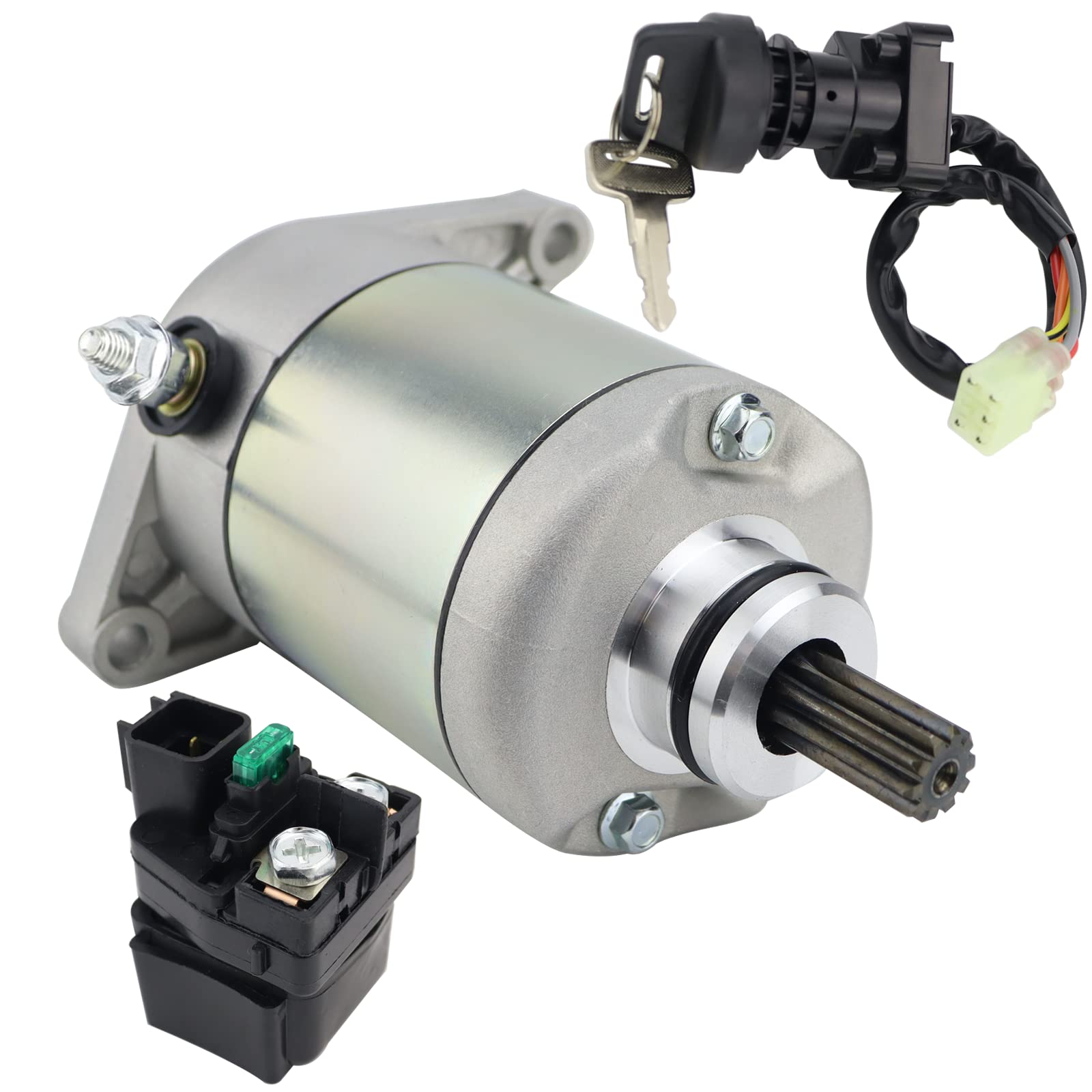 STABSOLI Starter Motor & Solenoid Relay & Ignition Switch for Suzuki ATV KingQuad 400 2WD 4WD LT-A400 LT-F400 2008-2010 3545-016 31100-38F00 3313-719 31210-PWB1-900 SM-14241