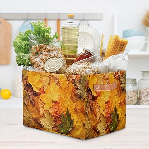 XMNYGJ Colorful Fall Autumn Leaves Storage Baskets Foldable Large Fabric Storage Bins for Organizing Toys, Clothes, Shelves, Closet, 15x11x9.5 Inches Storage Box with Handles