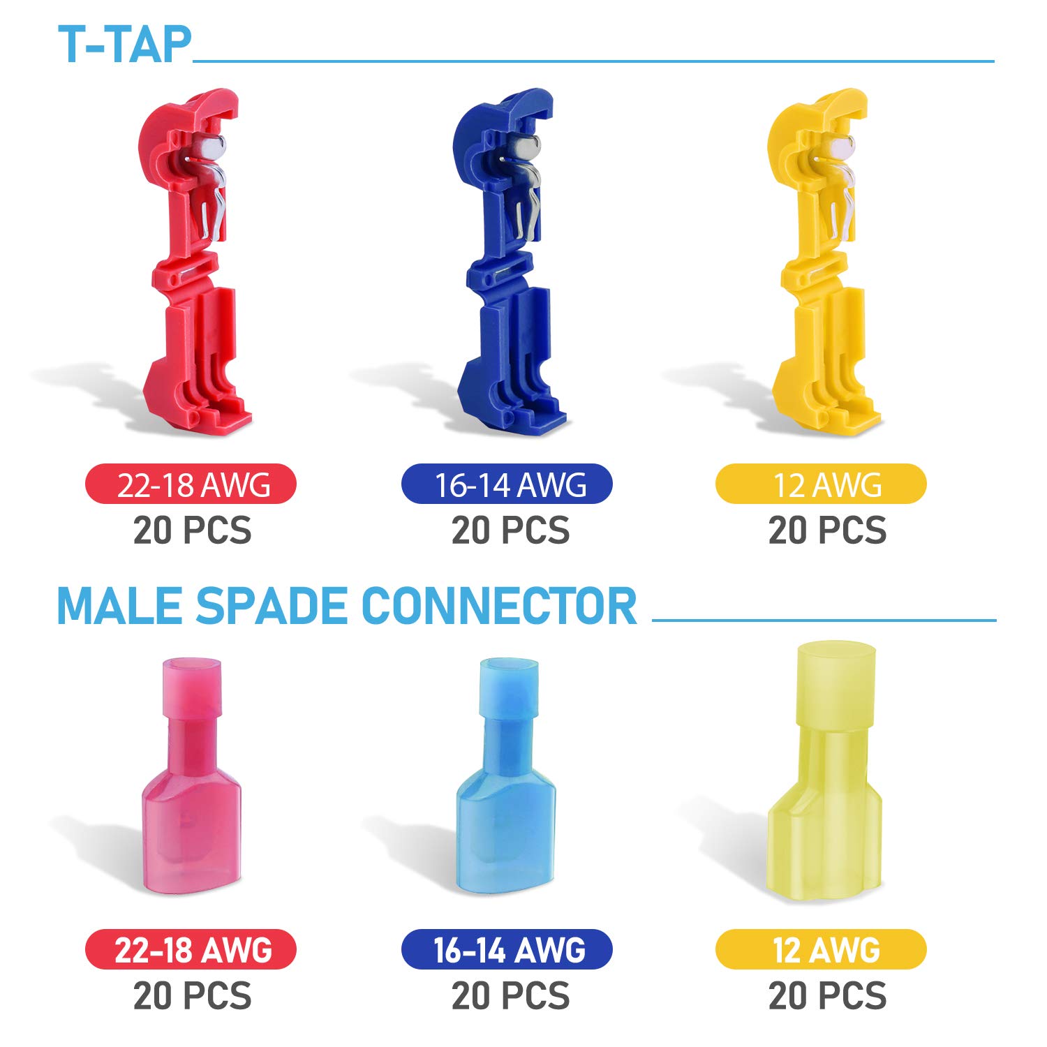 TICONN 120Pcs T Tap Wire Connectors, T Wire Quick Splice Connector, T Connectors for Wiring with Storage Case (120Pcs)