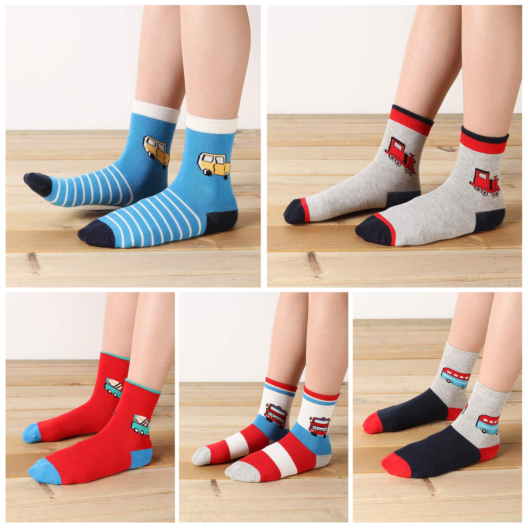 SUNBVE 10 Pack Toddler Little Boys Vehicles Cute Cotton Ankle Socks