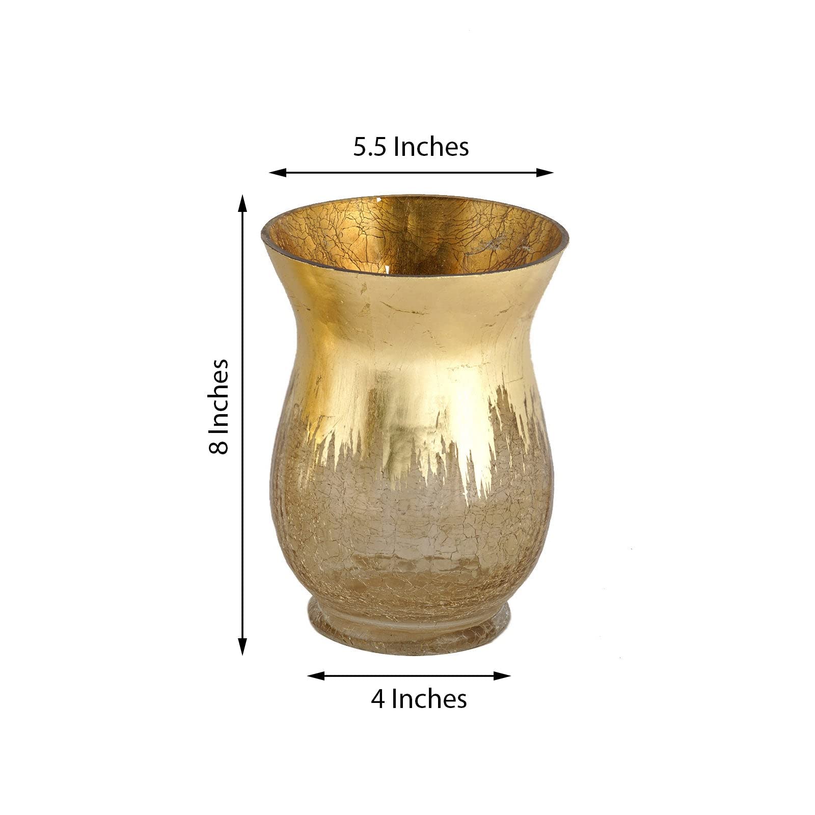 Tableclothsfactory Pack of 2 8" Tall Handmade Gold Foil Crackle Glass Vases Hurricane Candle Holders