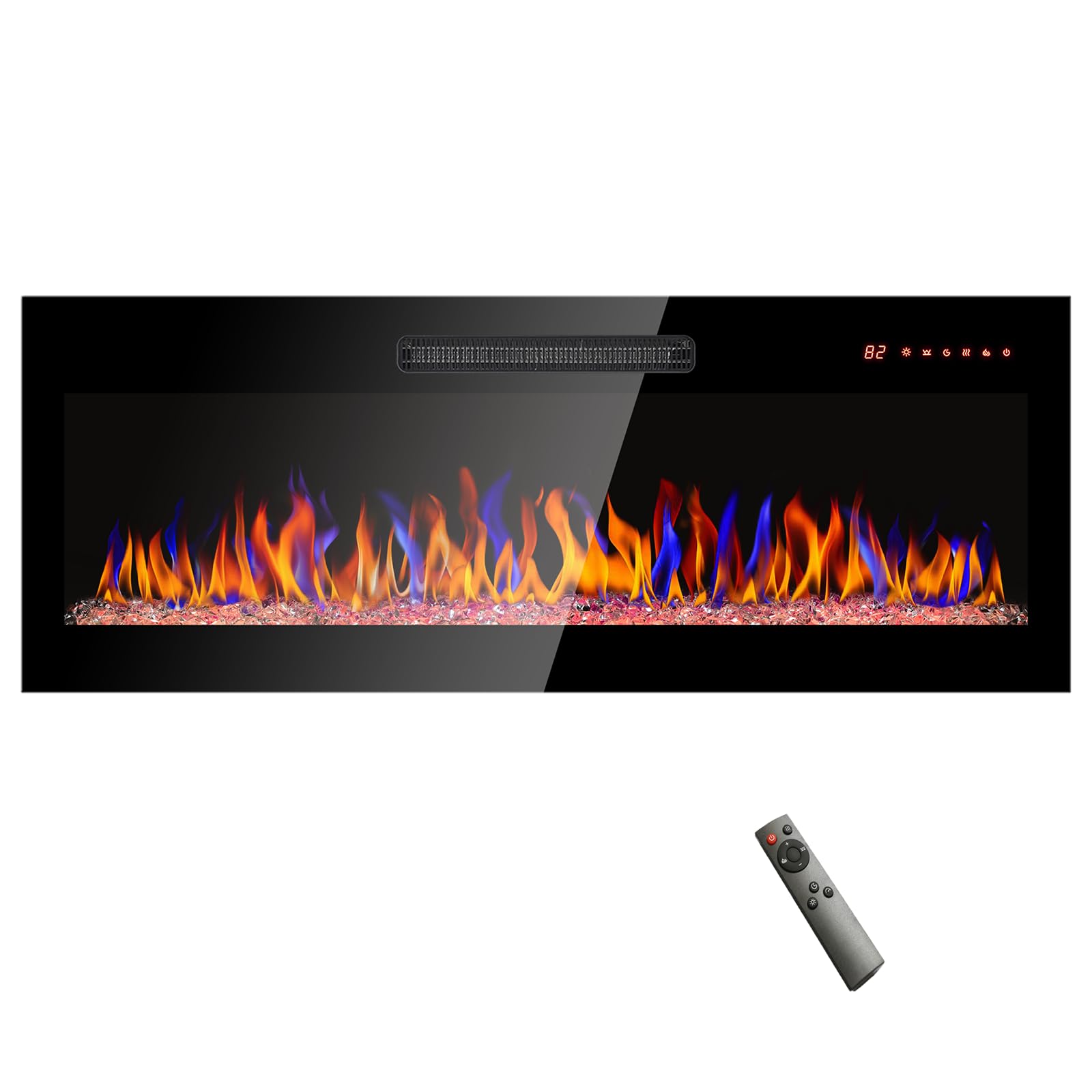 Xshelley 42in Electric Fireplace Heater, Electric Fireplace Inserts Wall Mounted Fireplace Electric Wall Heater with Remote Control Touch Screen Timer Adjustable 16 Color, 1400W Black