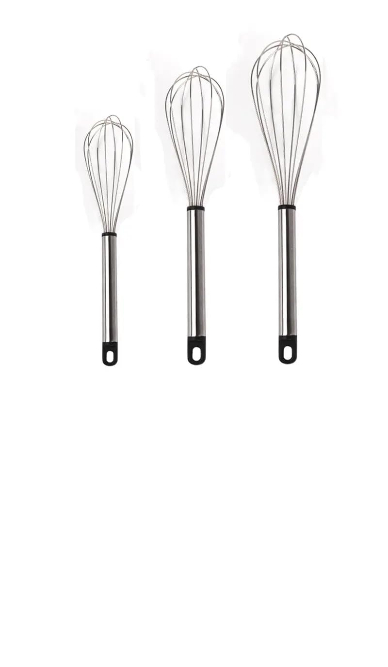 Stainless Steel Whisks(8,10 and 12 inches) Egg Beater Whisk for Baking and Cooking - Compact, Durable, and Versatile Kitchen Utensil for Mixing, Blending, and Whisking Ingredients