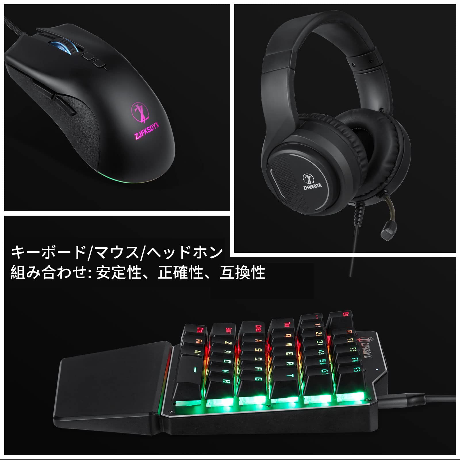ZJFKSDYX C91 One Handed Gaming Keyboard and Mouse Combo, Including Game Headset for PC,PS5,PS4,XBOX,Switch