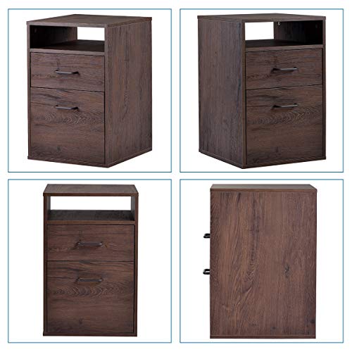 Vertical File Cabinet Wood Filing Storage Cabinet with 2 Drawers for Home Office -Walnut