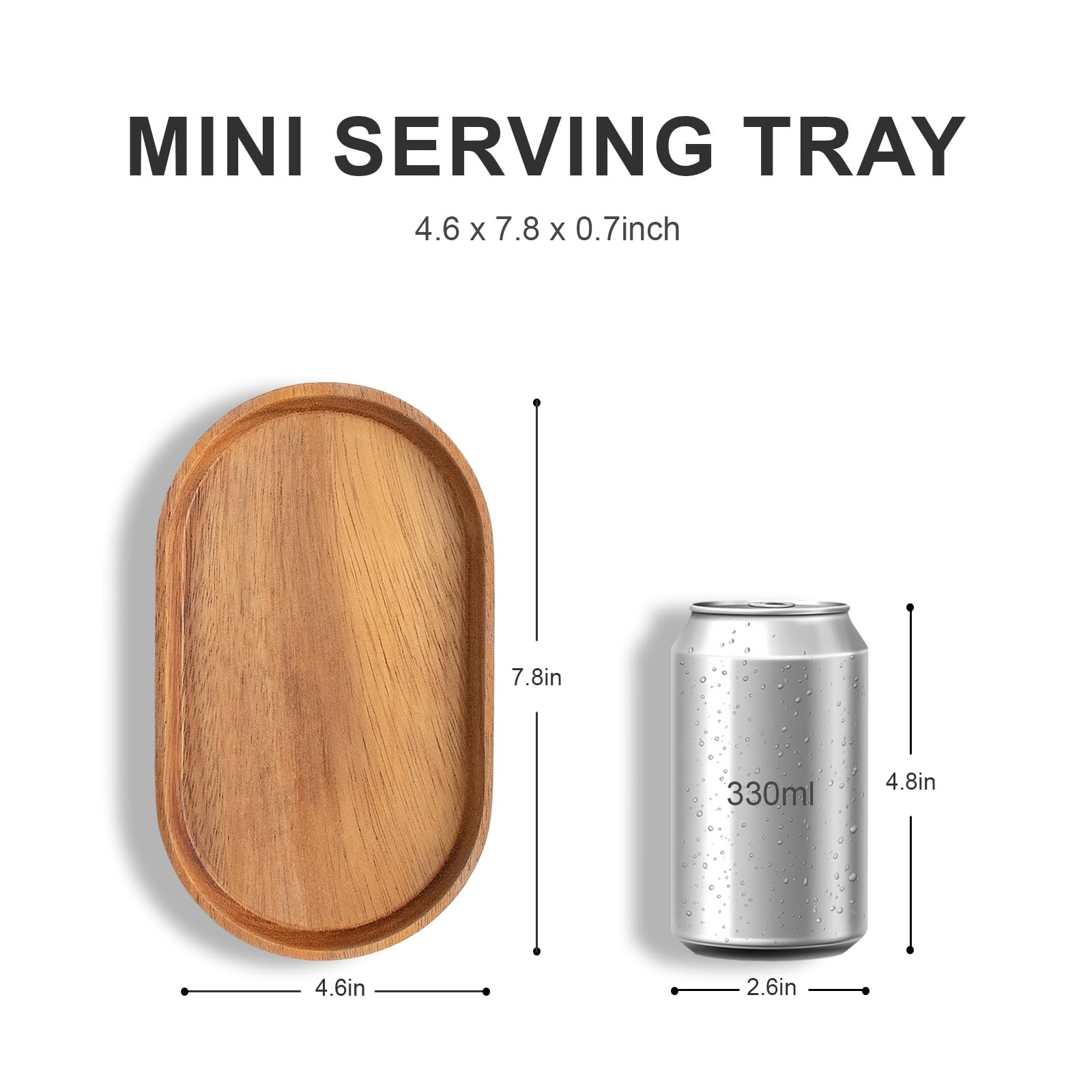 Vandroop Mini Serving Trays for Parties, Small Tray for Tea&Coffee, Oval Wooden Plates for Serving Food, Decorative Tray for Appetizer&Vegetables, Tray for Bathroom 7.8"×4.6" (Acacia, Set of 2)