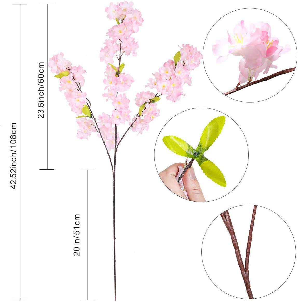 Tifuly 4Pcs Artificial Cherry Blossom Branches,42.52” Long Stems Fake Silk Flowers Bouquet Faux Cherry Flowers Arrangements for Party Office Home Wedding Decor(Pink)
