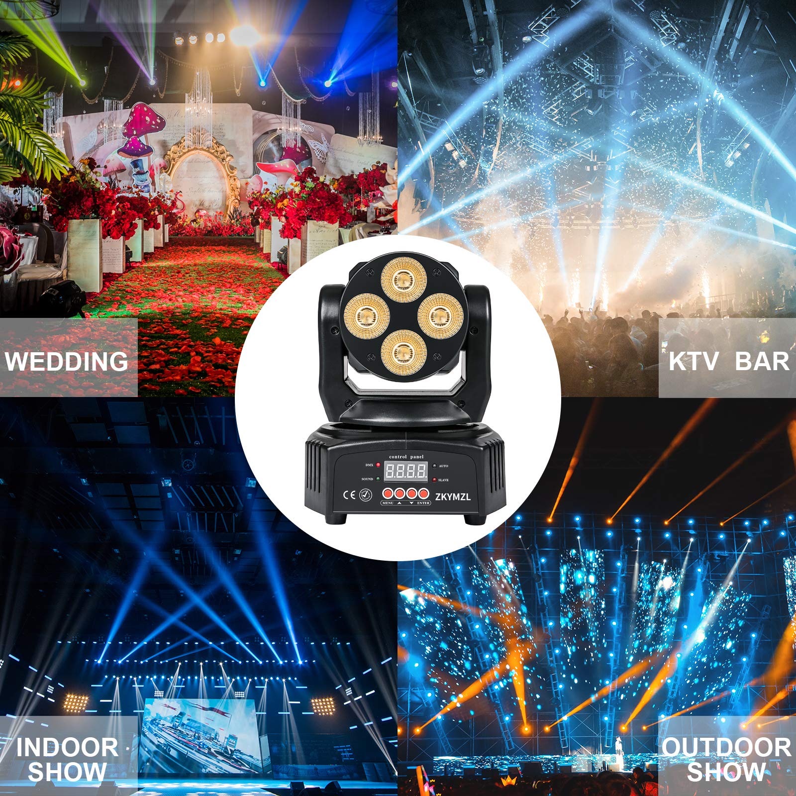 ZKYMZL RGBWA/UV 6 in 1 LED Light Mini 50W Wash Rotating Light Moving Head Stage Effect Light with DMX for Disco KTV Club Party.