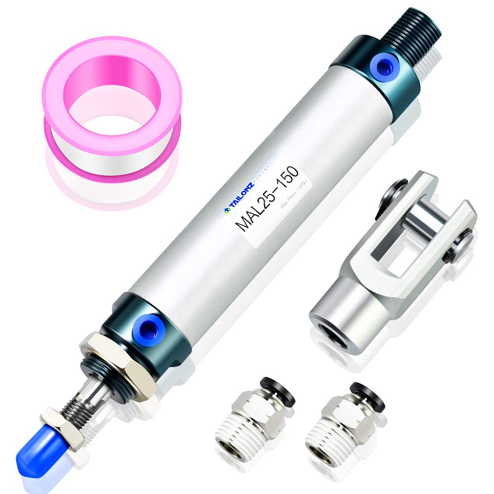 TAILONZ PNEUMATIC 25mm Bore 150mm Stroke Air Cylinder Double Action with Y Connector and 2Pcs 6mm Fitting MAL25x150