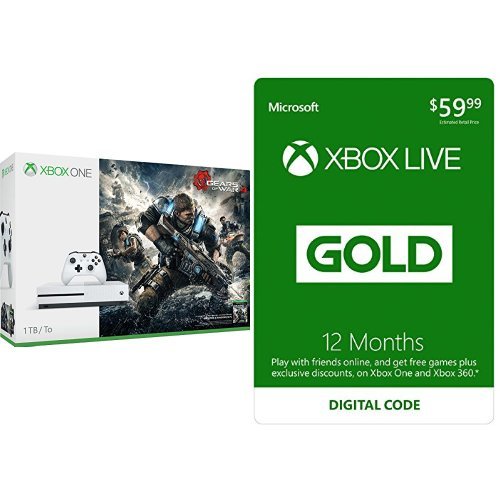 Xbox One S 1TB Console - Gears of War 4 Edition + Xbox Live 12 Month Gold Membership Bundle