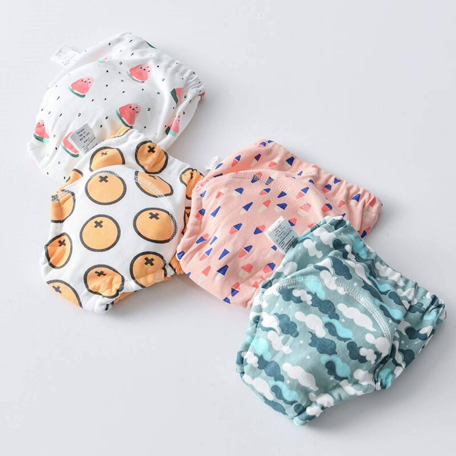 Tiger007 4 Pack Cotton Potty Training Pants for Boys Girls, Learning Designs Training Underwear Pants 12M-4T (12 Month, D)