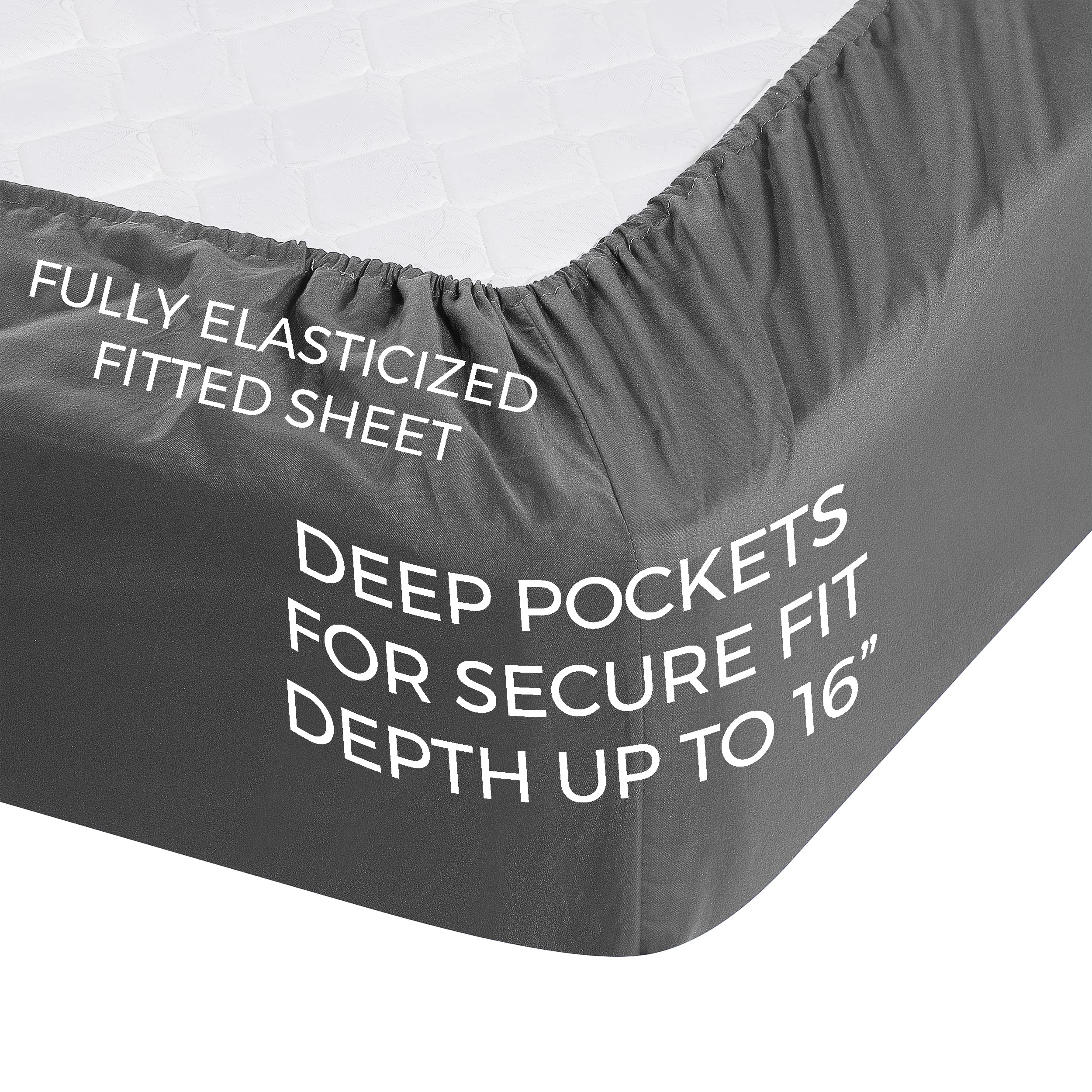 Pure Bedding Bed Sheets - Full Sheet Set [6-Piece, Dark Grey] - Hotel Luxury 1800 Brushed Microfiber - Soft and Breathable - Deep Pocket Fitted Sheet, Flat Sheet, Pillow Cases