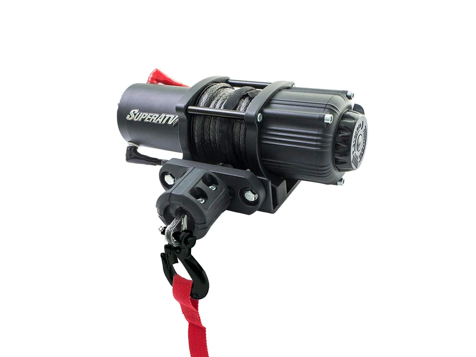 SuperATV Black Ops 3500 lb Winch with Winch Mounting Plate for 2011-2014 Polaris RZR XP 900 | 2012-2014 RZR XP 4 900 | 3/16" Steel Plating | Complete Polaris RZR Winch Kit Ready to Install!