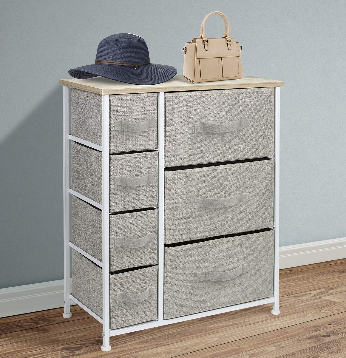 Sorbus Dresser with Drawers - Furniture Storage Tower Unit for Bedroom, Hallway, Closet, Office Organization - Steel Frame, Wood Top, Easy Pull Fabric Bins (Marble White/Black Frame)