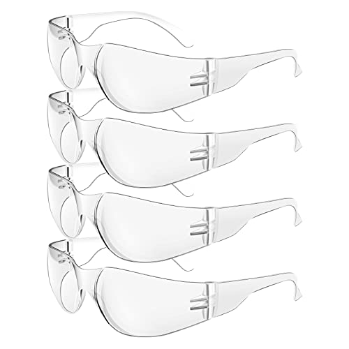 WFEANG Clear Safety Glasses 4 Pair Protective Eyewear for Men Women ANSI Z87.1 Scratch & Impact Resistant Eye Protection for WorkLab Construction (Clear-4pack)